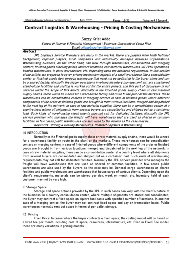 Contract Logistics Pricing Mechanisms | PDF | Warehouse | Logistics
