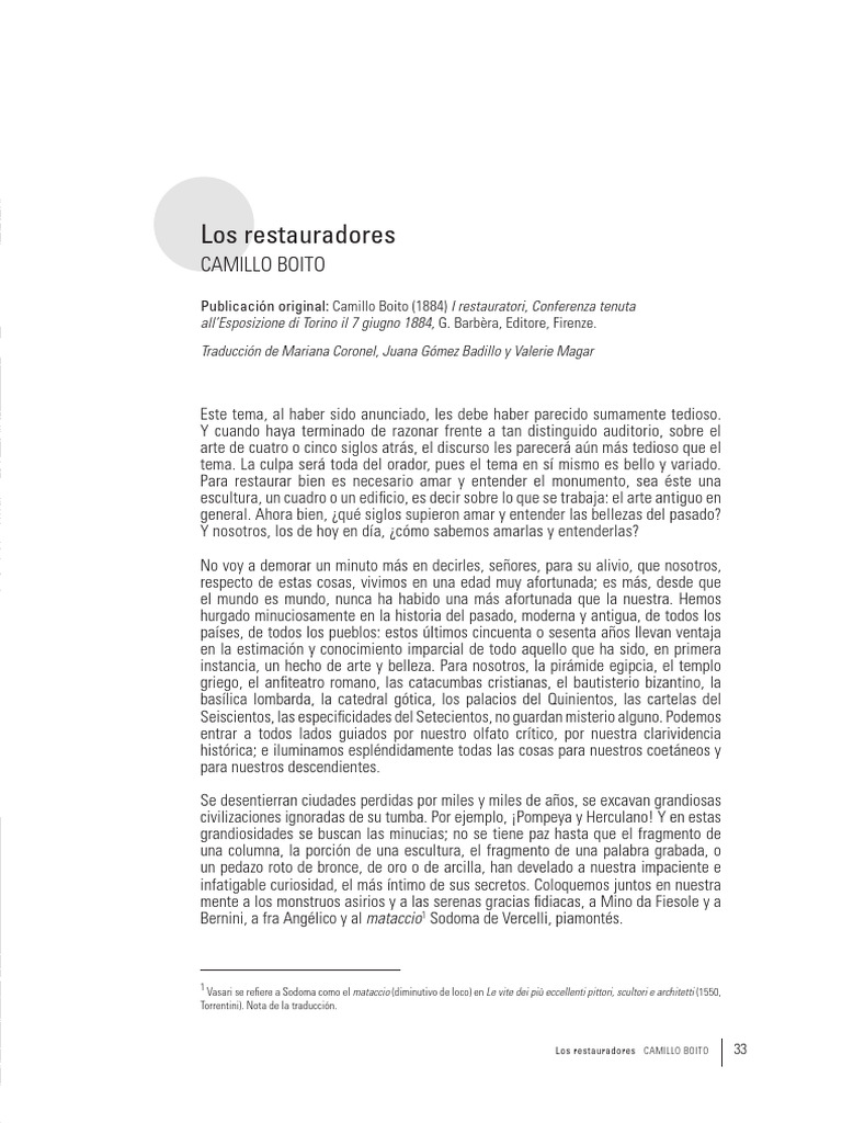 Camilo Boito. Los Restauradores | PDF | Pinturas | Escultura