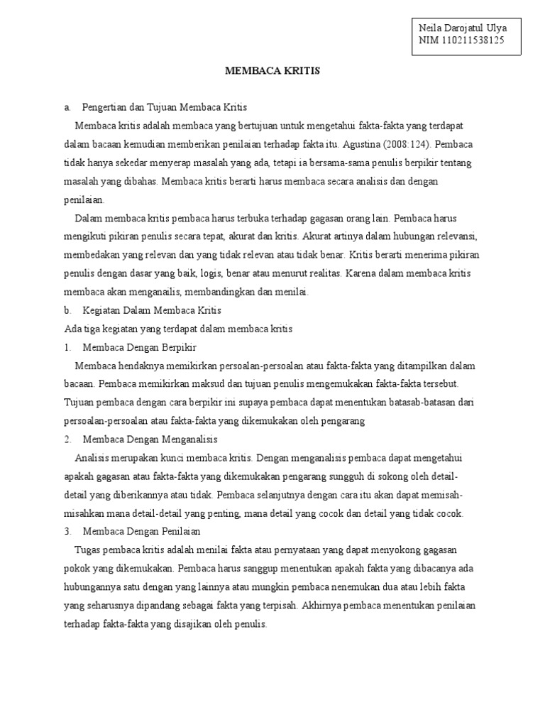 Review Membaca Kritis | PDF