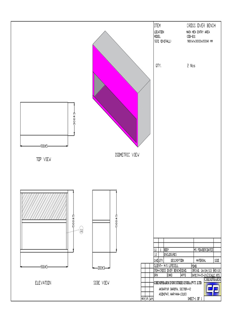 CROSS OVER BENCH (lOCKER ROOM) - 900X300X500-02Nos-Model | PDF