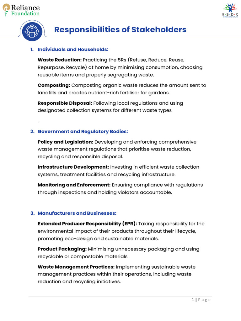 Stakeholder Roles in Waste Management | PDF | Waste Management | Waste
