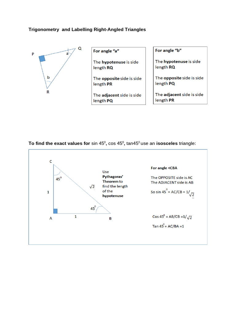 Trigonometry Formulas for Class 10 | PDF