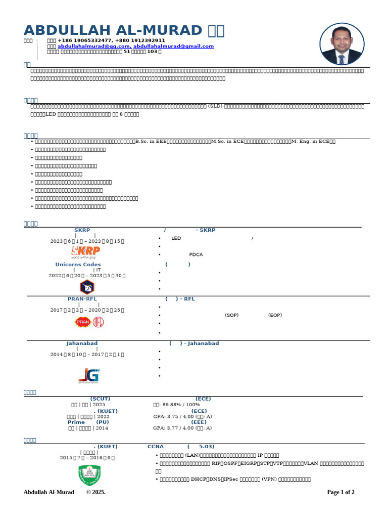 Abdullah - Al-Murad - Chinese Resume | PDF