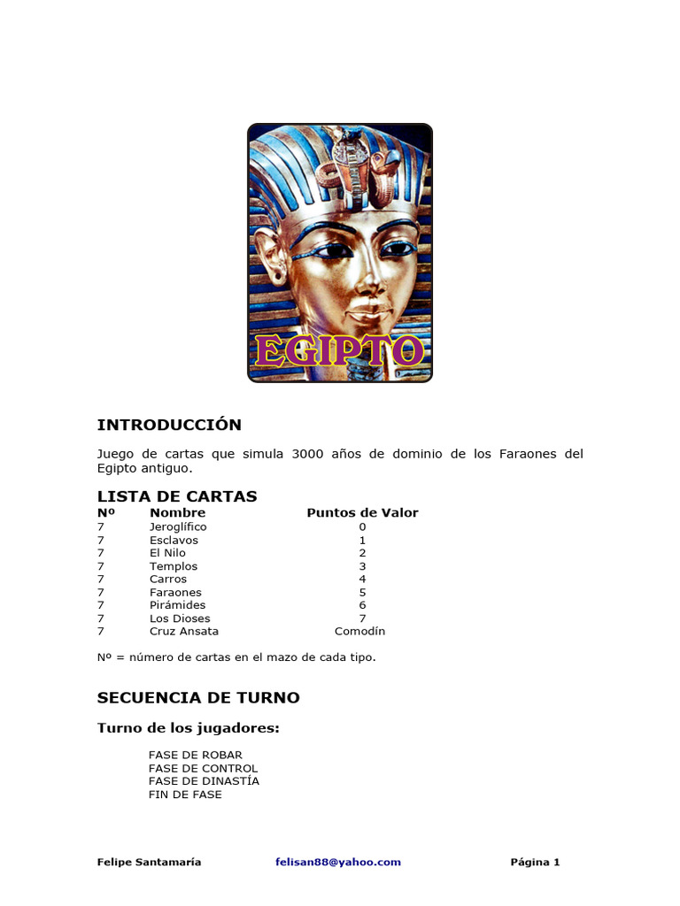 Juego de cartas sobre los Faraones de Egipto | PDF | Antiguo Egipto ...