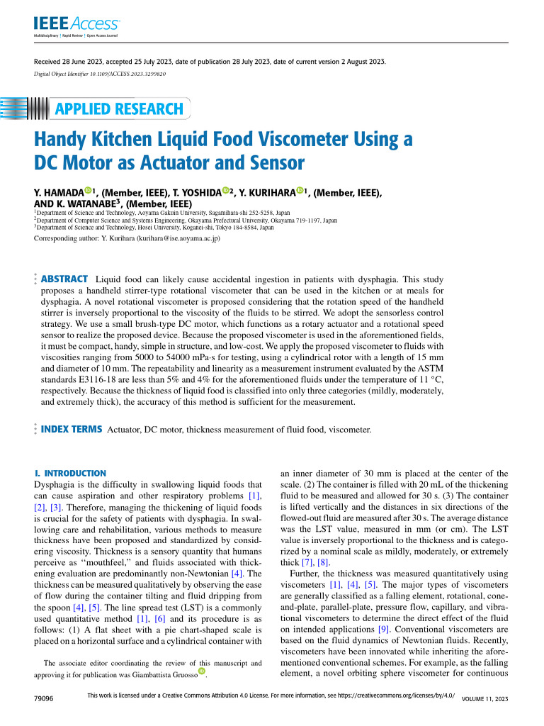 Handy Kitchen Liquid Food Viscometer Using A DC Motor As Actuator and ...