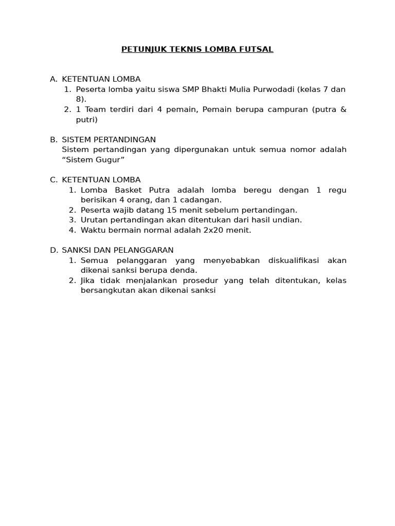 Petunjuk Teknis Lomba Futsal | PDF
