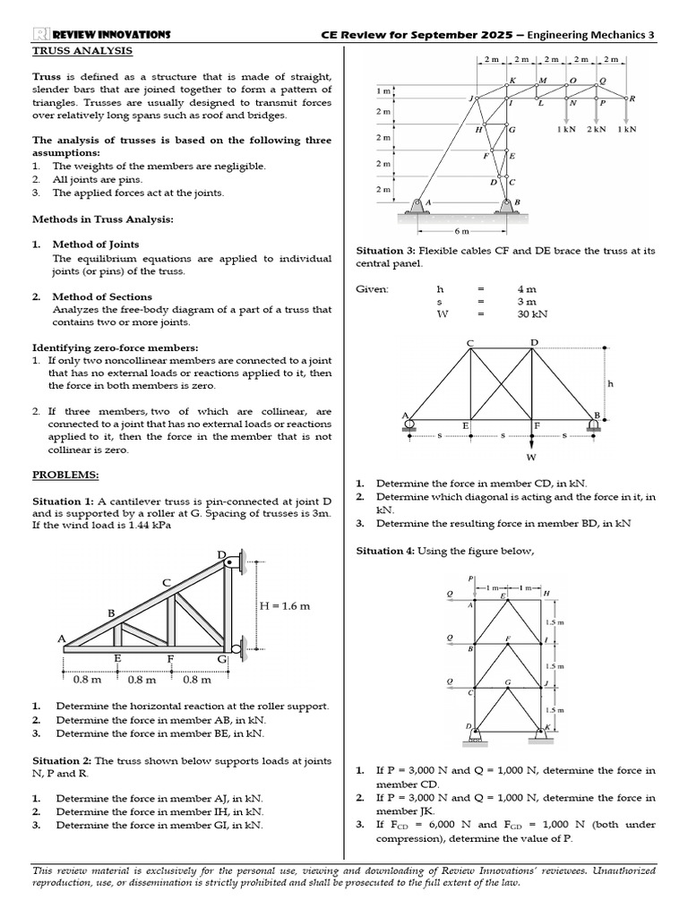 CE Board Sep 2025 - Engineering Mechanics - Set 3 - OL | PDF | Truss | Mechanical Engineering