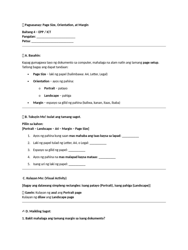 Page Size, Orientation and Margin | PDF
