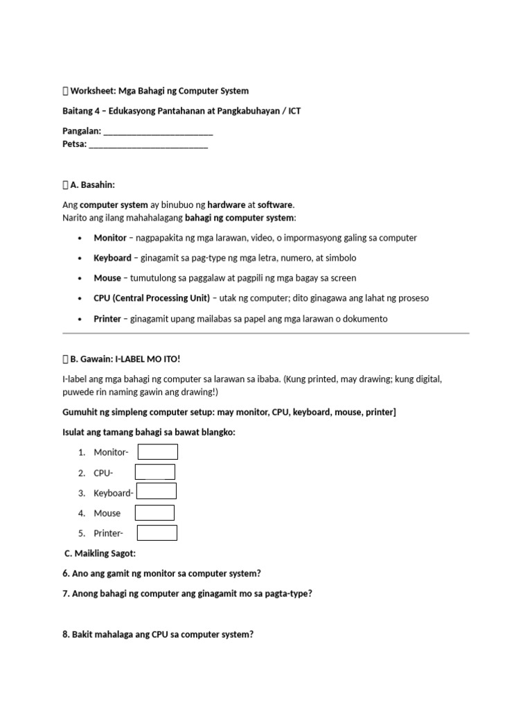 Bahagi NG Computer System | PDF