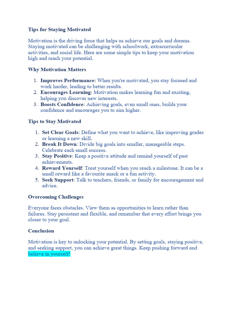Tips for Staying Motivated in School | PDF