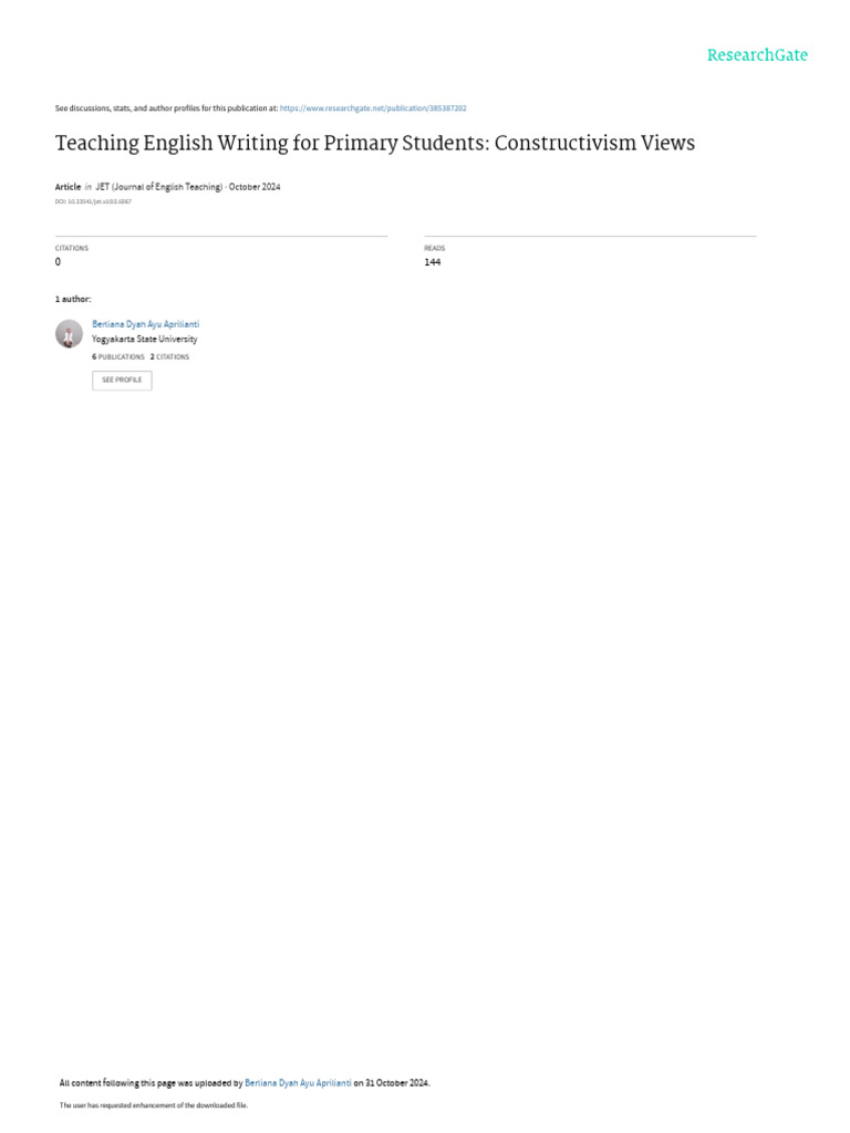 Article - Teaching English Writing For Primary Students Constructivism ...