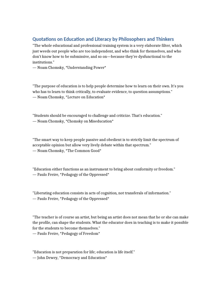 Education Quotes Chomsky and Others | PDF | Noam Chomsky | Pedagogy