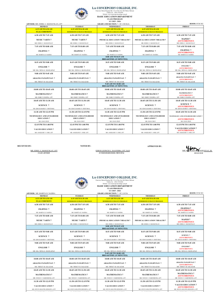Class Program Sy 2025 2026 | PDF