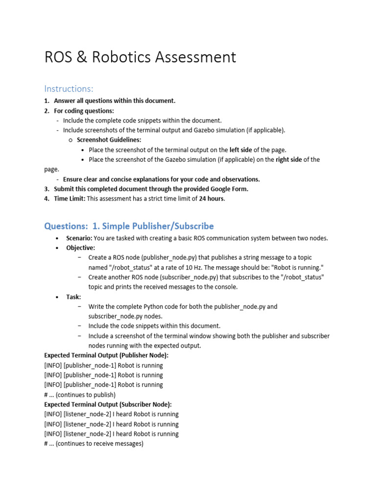 ROS & Robotics Assessment Test | PDF | Robot | Robotics