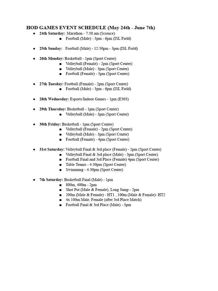 Hod Games Event Schedule | PDF