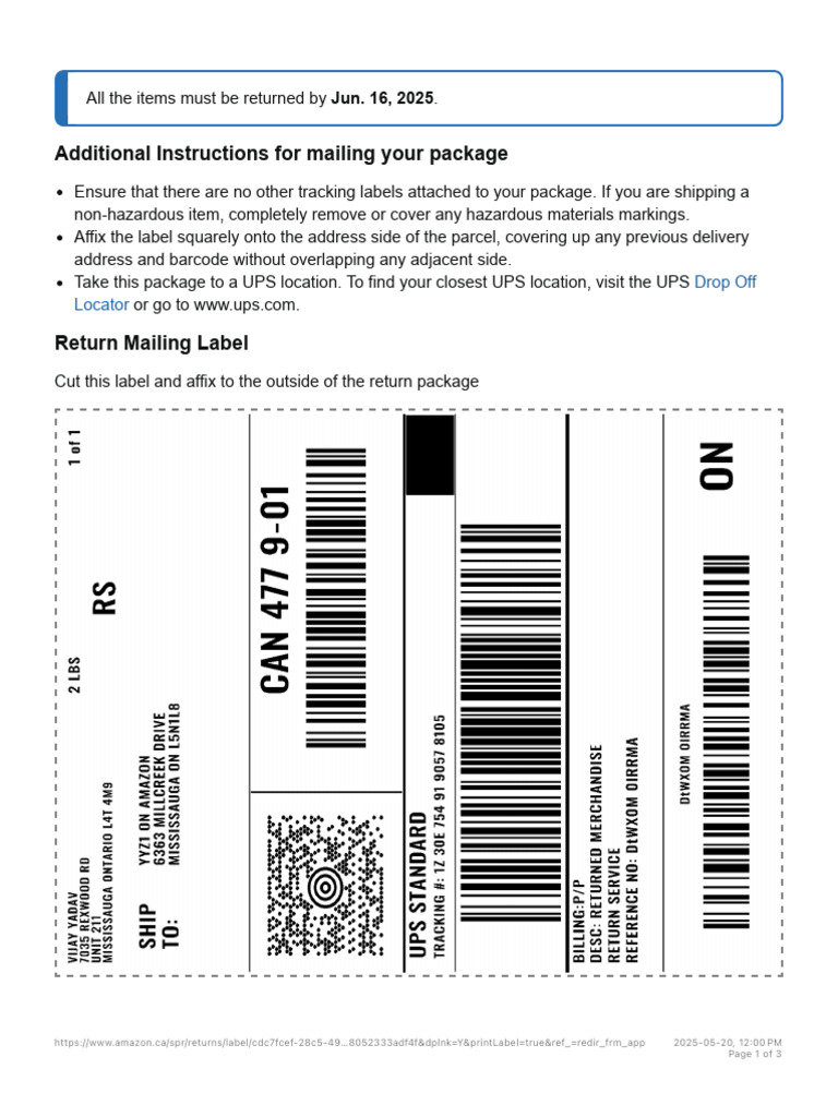 Return Instructions for Package 66-195 | PDF