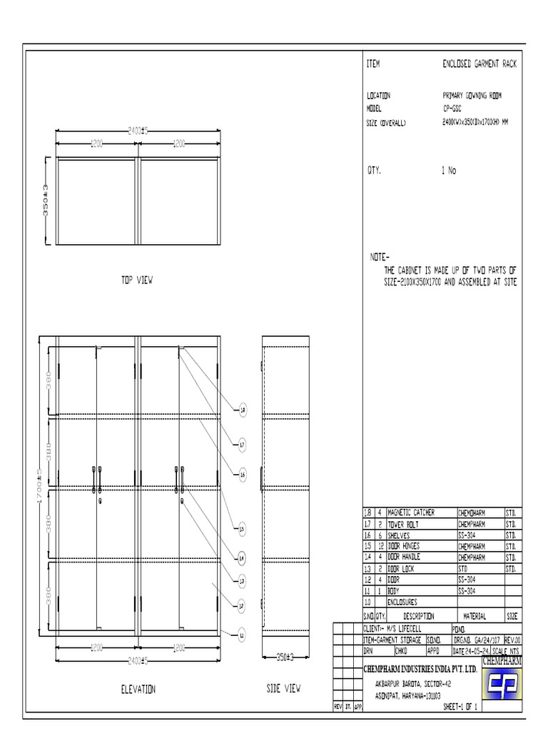 ENCLOSED GARMENT RACK 2400x350x1700 - 1NO-Model | PDF