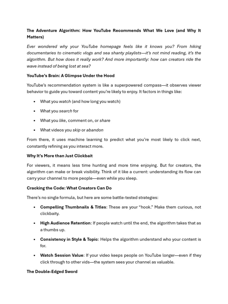 The Adventure Algorithm | PDF | You Tube | Human Communication