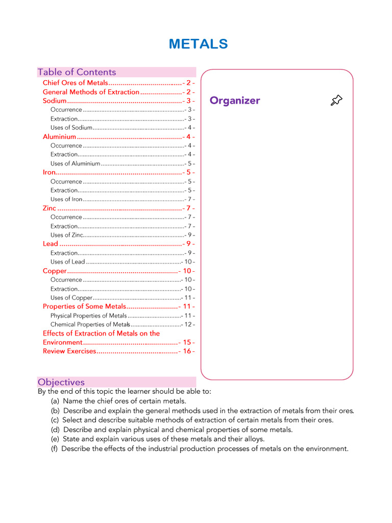 Metals Chemistry Form 4 Notes PDF | PDF