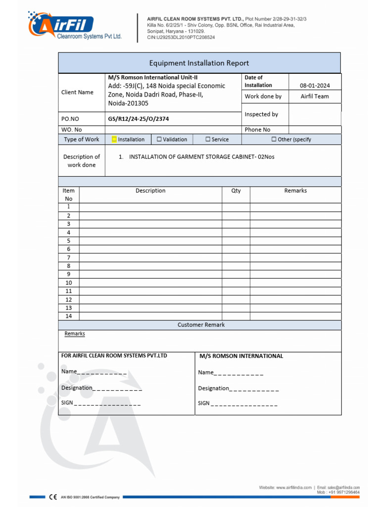 Installation Report | PDF