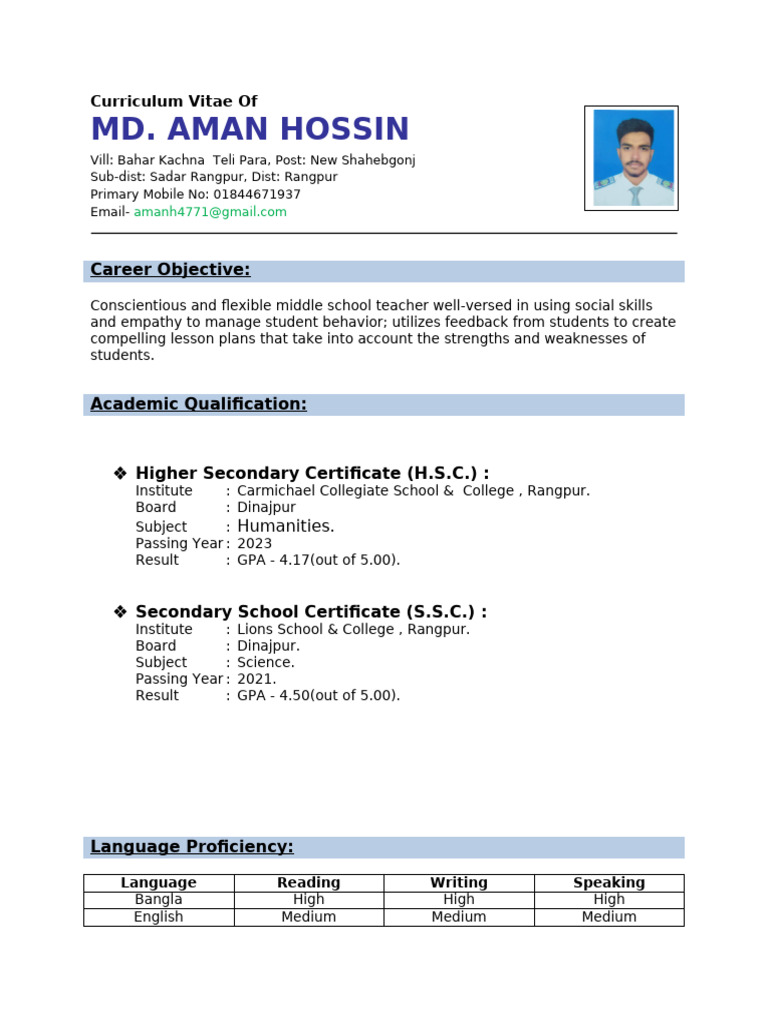 Curriculum Vitae Md. Rowshan Ali | PDF