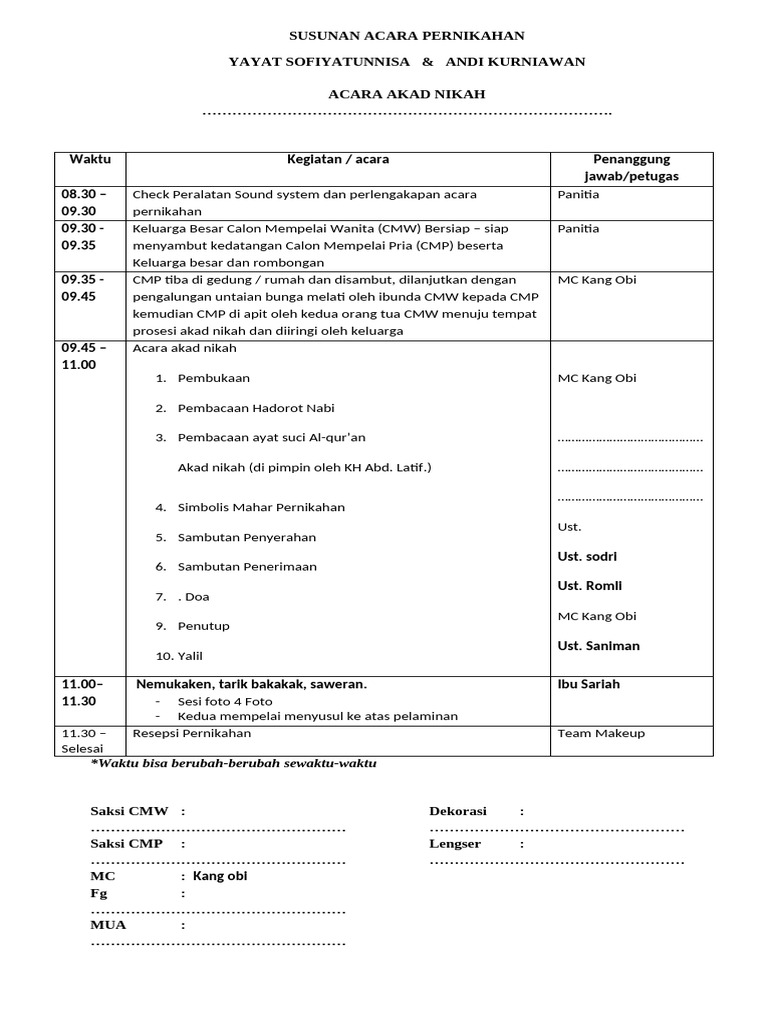 Run Down Acara Pernikahan3-1 | PDF