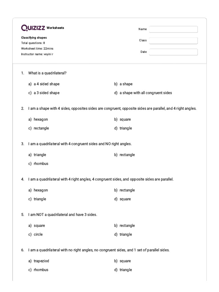 3rd Grade Shape Classification Worksheet | PDF