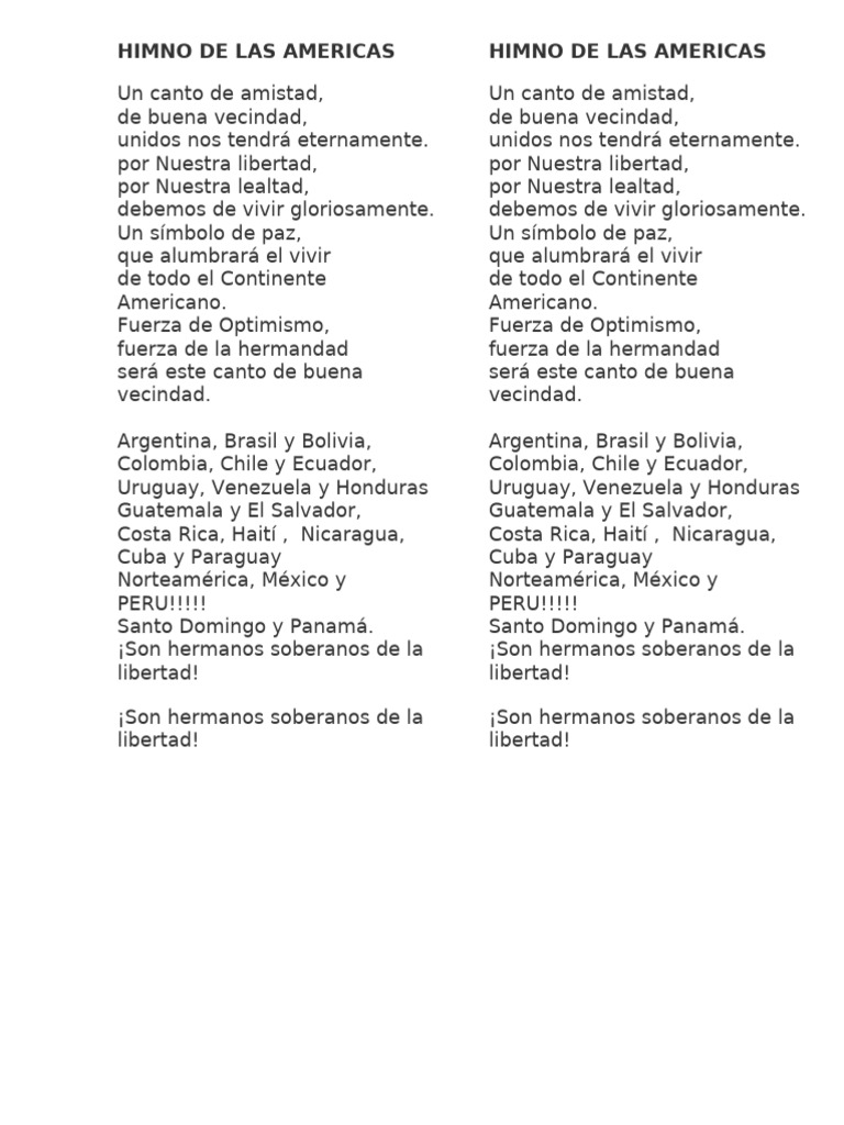 Himno de Las Americas | PDF