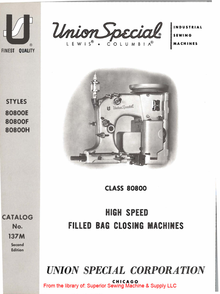 Union Special 80800E, F and H | PDF | Sewing Machine | Sewing Needle