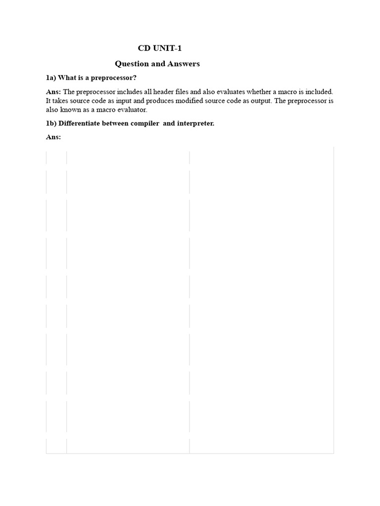 CD UNIT-1 Question and Answers | PDF | Parsing | Regular Expression