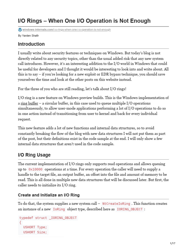 2021-05-24 - IO Rings When One IO Operation Is Not Enough | PDF ...