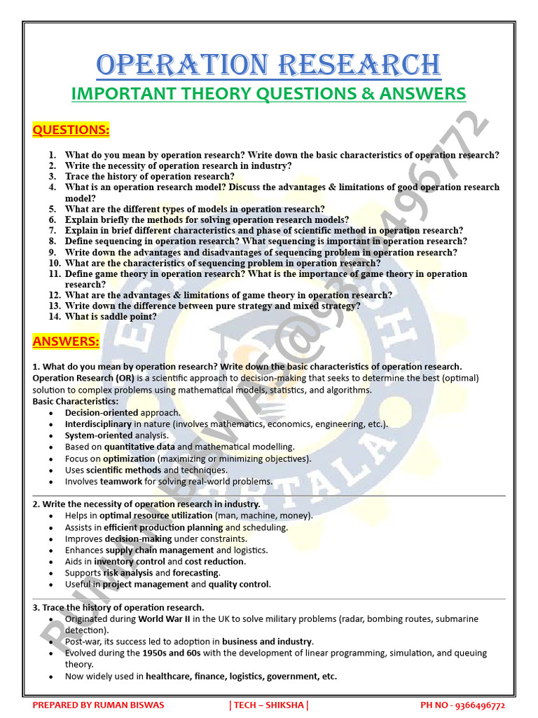 Operation Research Sugstn Answer 2025 | PDF | Operations Research ...
