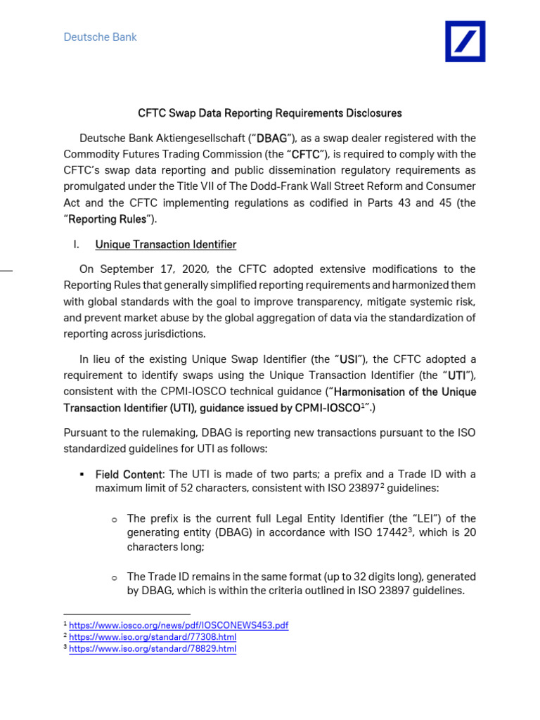 CFTC Reporting: UTI and UPI Guidelines | PDF | Commodity Futures ...