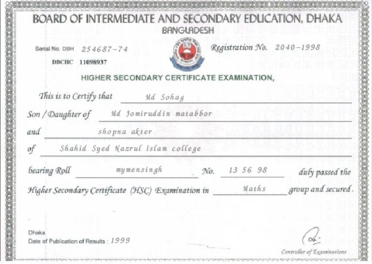 MD SOHAG School Certificate | PDF