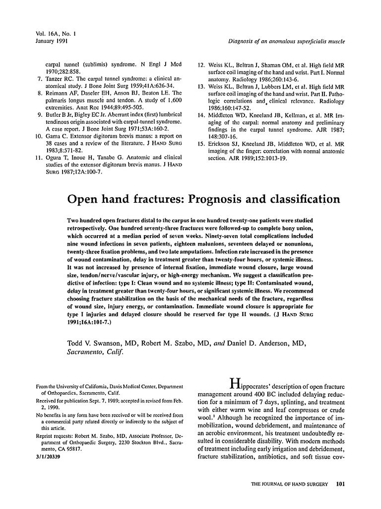 Swanson Szabo Anderson - Classification Hand Open Fracture | PDF ...