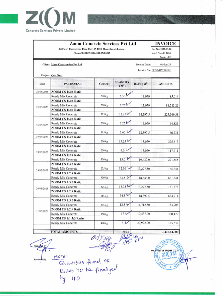Invoice for Ready Mix Concrete Services | PDF | Civil Engineering ...