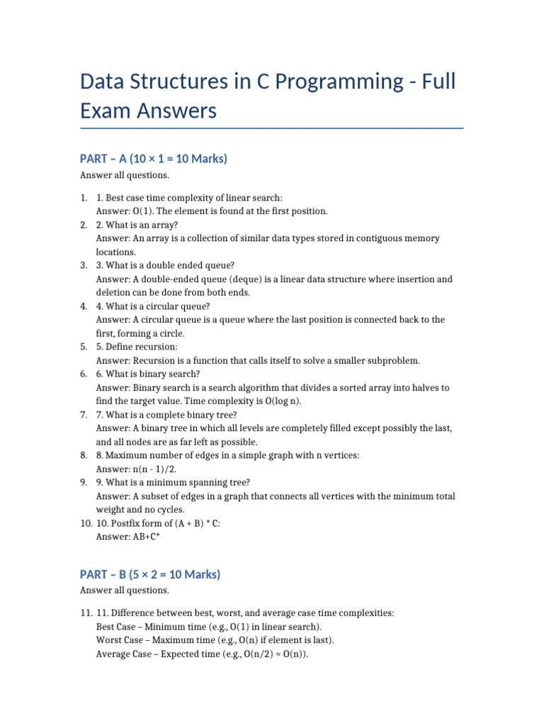 Full Data Structures Answers | PDF | Queue (Abstract Data Type) | Time Complexity