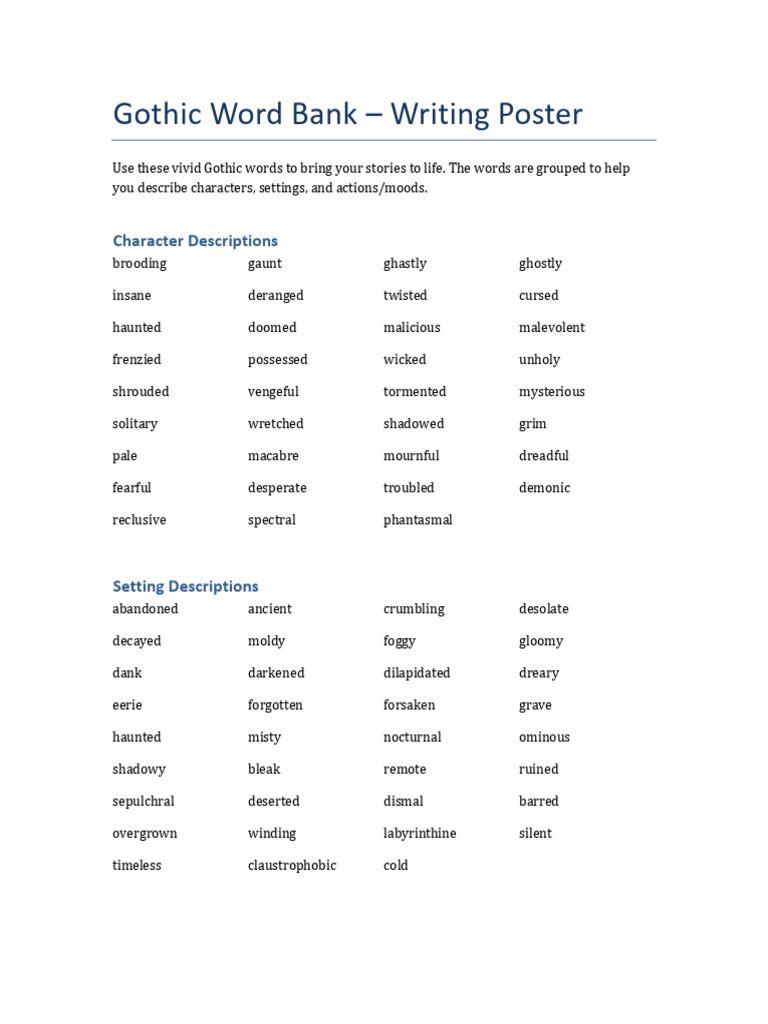 Gothic Vocabulary for Writers | PDF
