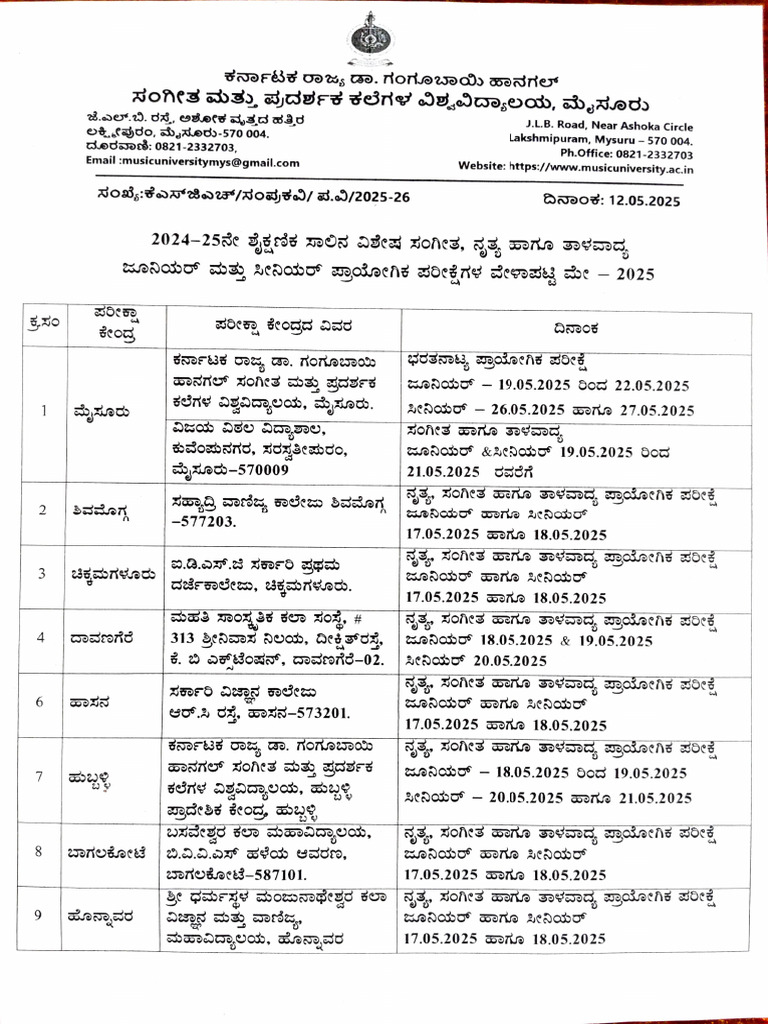 Special Exam Practical Time Table 2025. | PDF