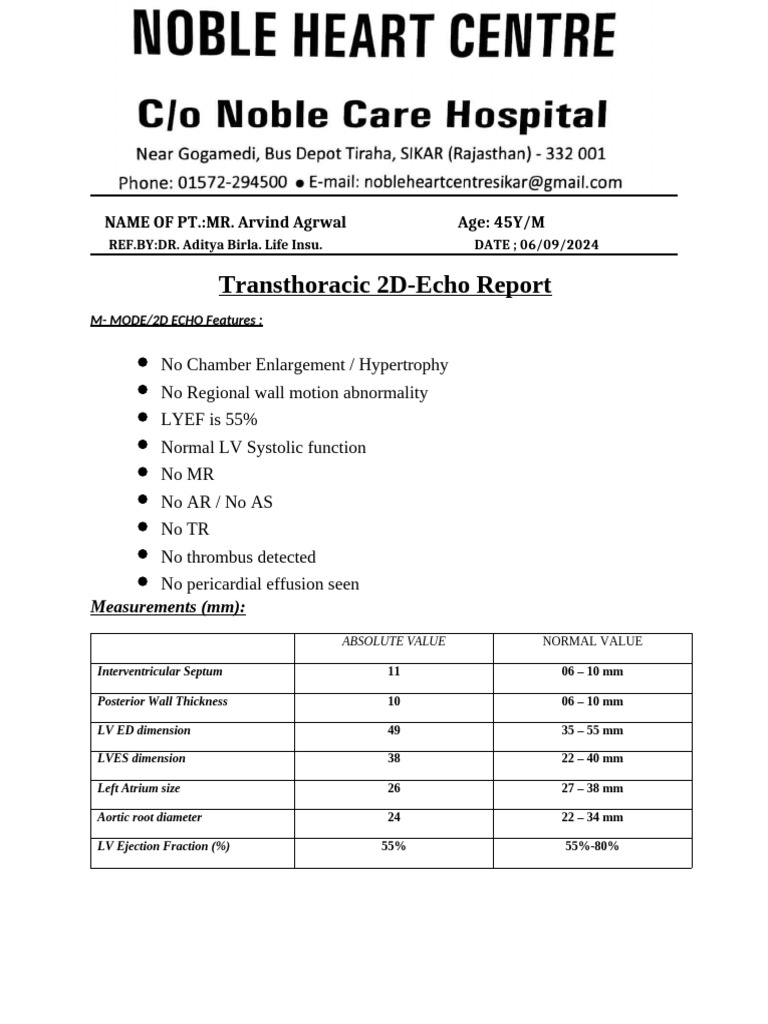 2d Echo Report Arvind | PDF