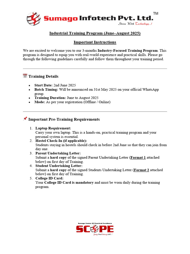 Sumago Industrial Training Guideline 2025 | PDF