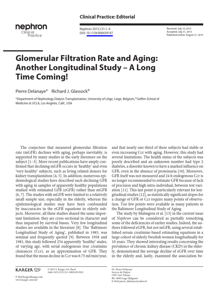 Glomerular Filtration Rate and Aging | PDF | Chronic Kidney Disease ...