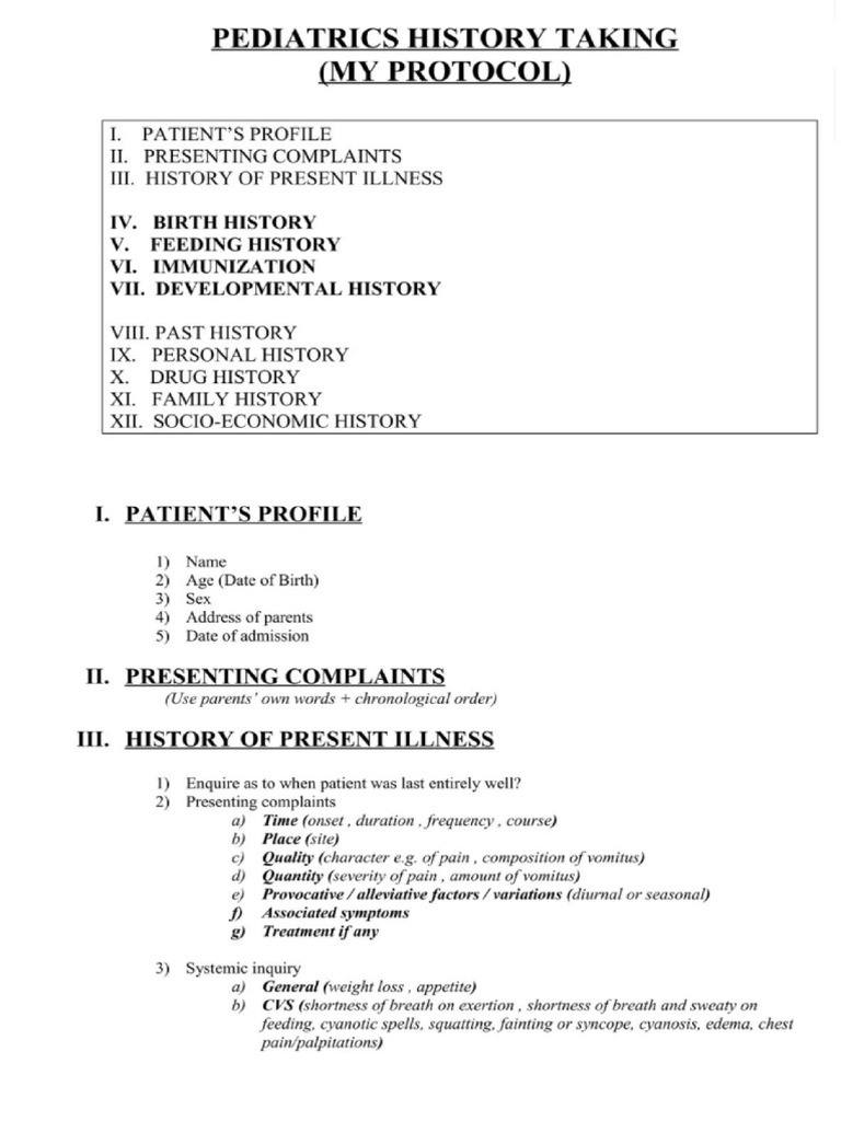 Paediatrics History Taking | PDF