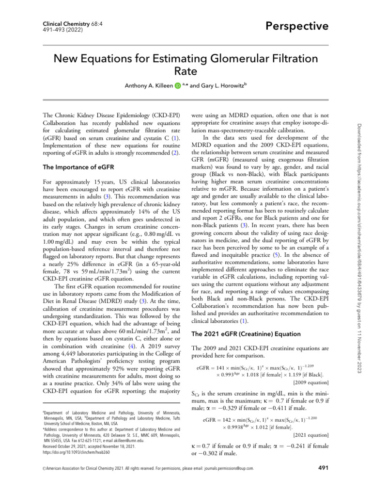New Equations For Estimating Glomerular Filtration Rate | PDF | Medical ...