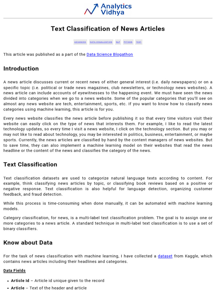 News Article Text Classification Guide | PDF | Data Analysis ...