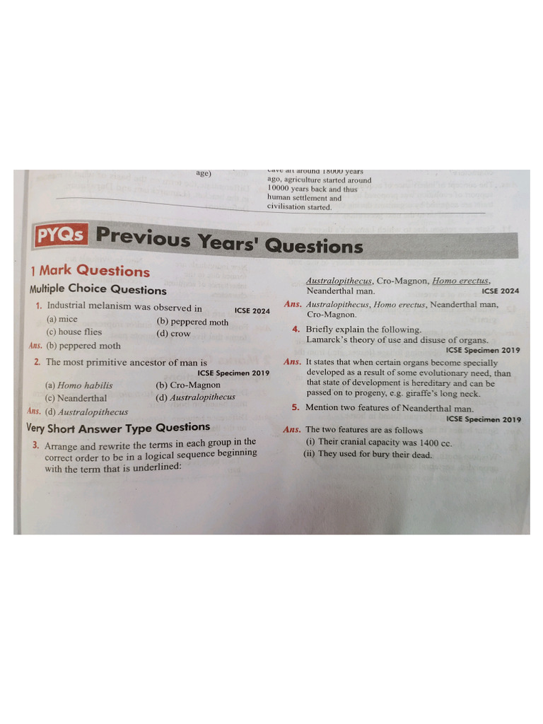 Human Evolution Pyqs | PDF