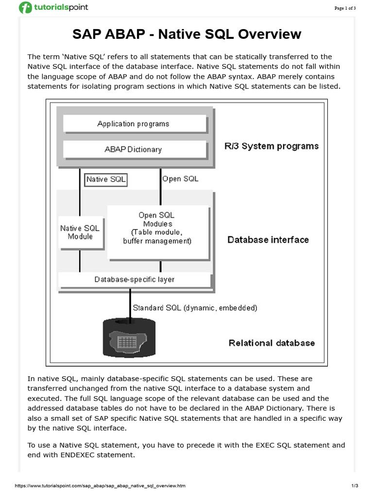 26 - SAP ABAP - Native SQL Overview | PDF | Sql | Databases