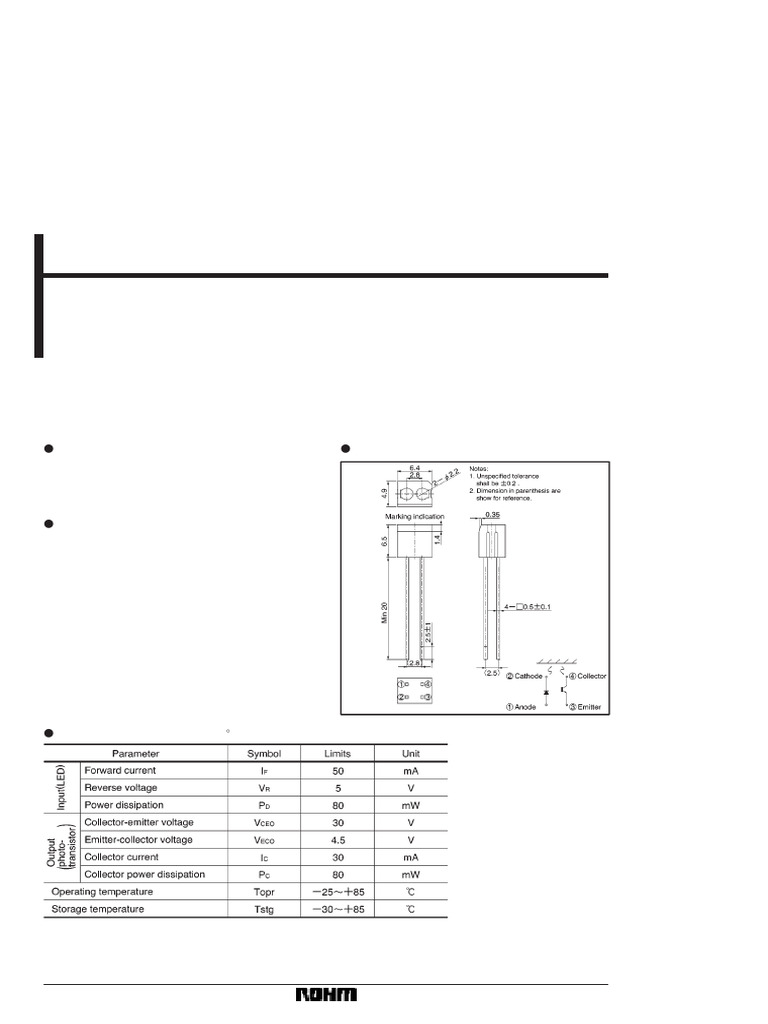 RPR220 Infrared Reflective Sensor Datasheet | PDF