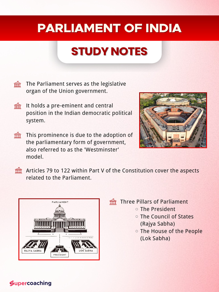 Parliament of India Study Notes | PDF | Governance | Political Law