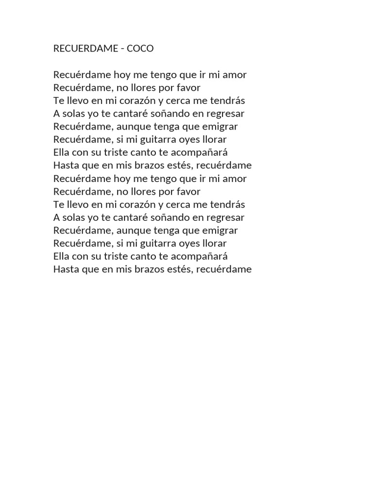 Letra Coco Recuerdame | PDF